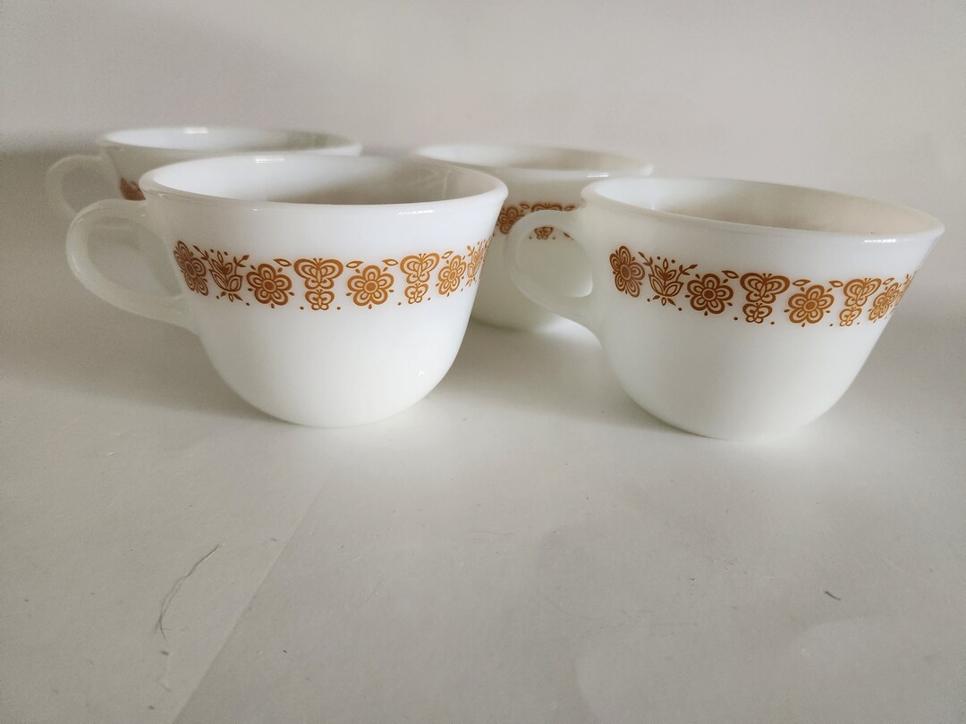 Vintage Pyrex Butterfly Gold Round D Handle Cups Mugs Set of 4 - Etsy