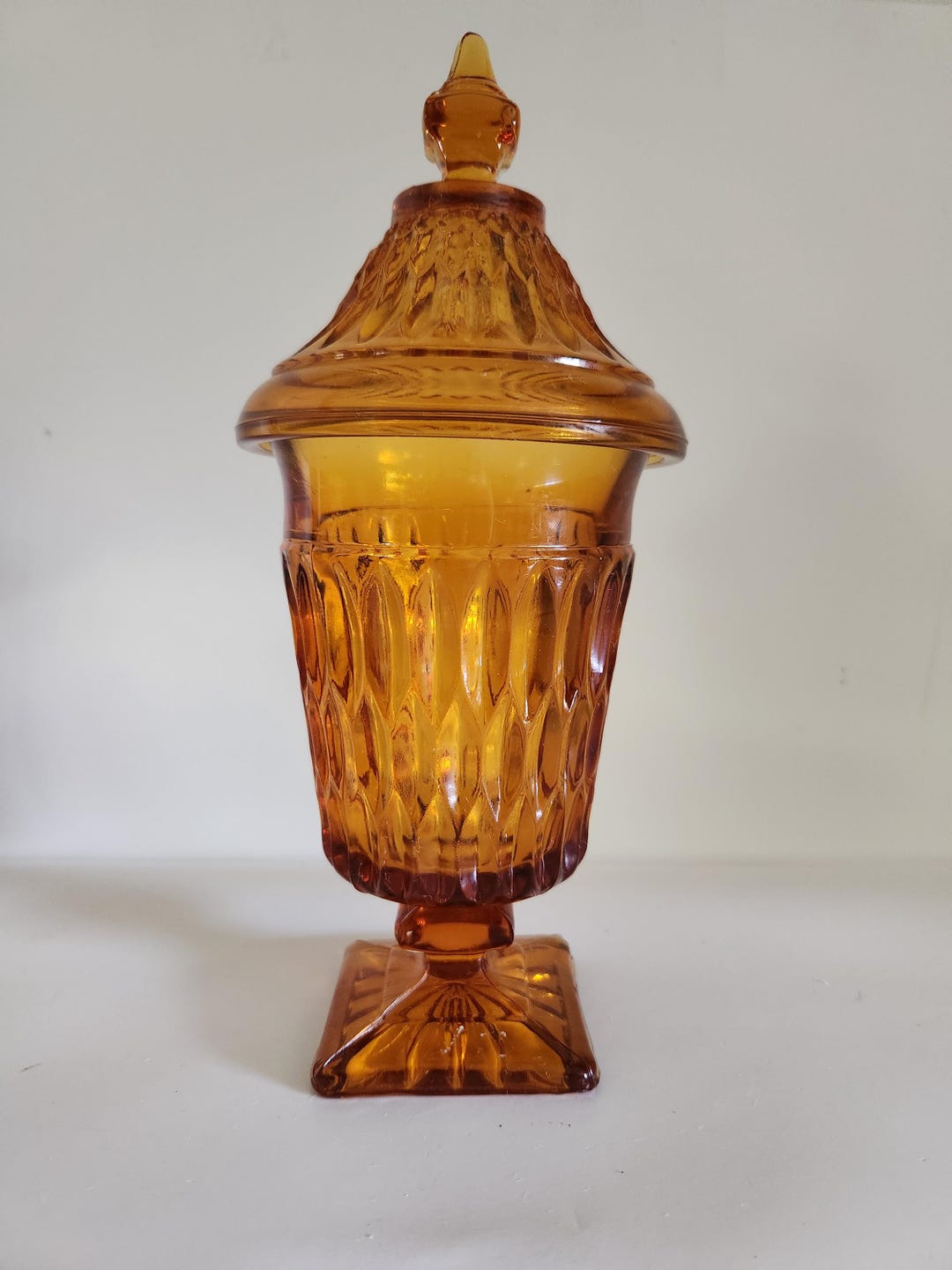 Vintage Amber Indiana Glass Diamond Point Lidded Pedestal Candy Dish - Etsy