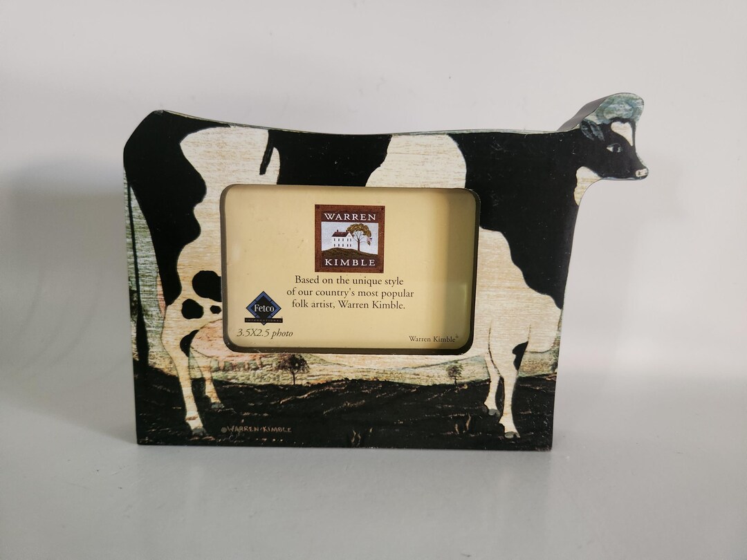 Vintage Wooden Cow Photo Frame Warren Kimble Folk Art 3.5x2.5 Country ...