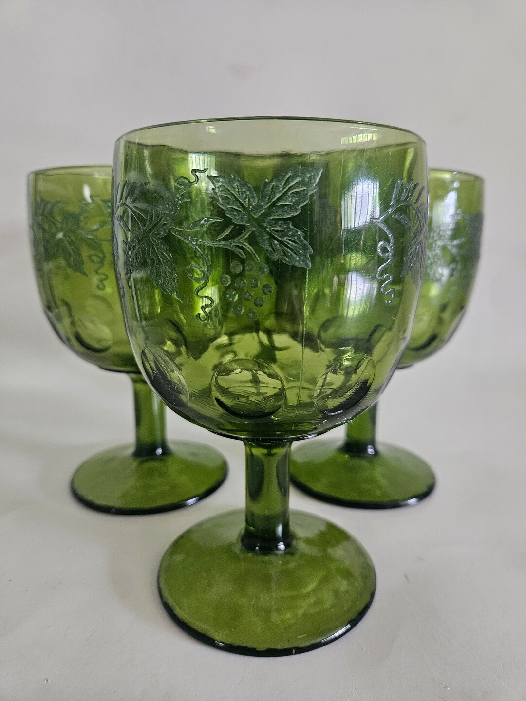 Vintage Indiana Glass Green Grapevine Thumbprint Goblet Pressed Glass ...