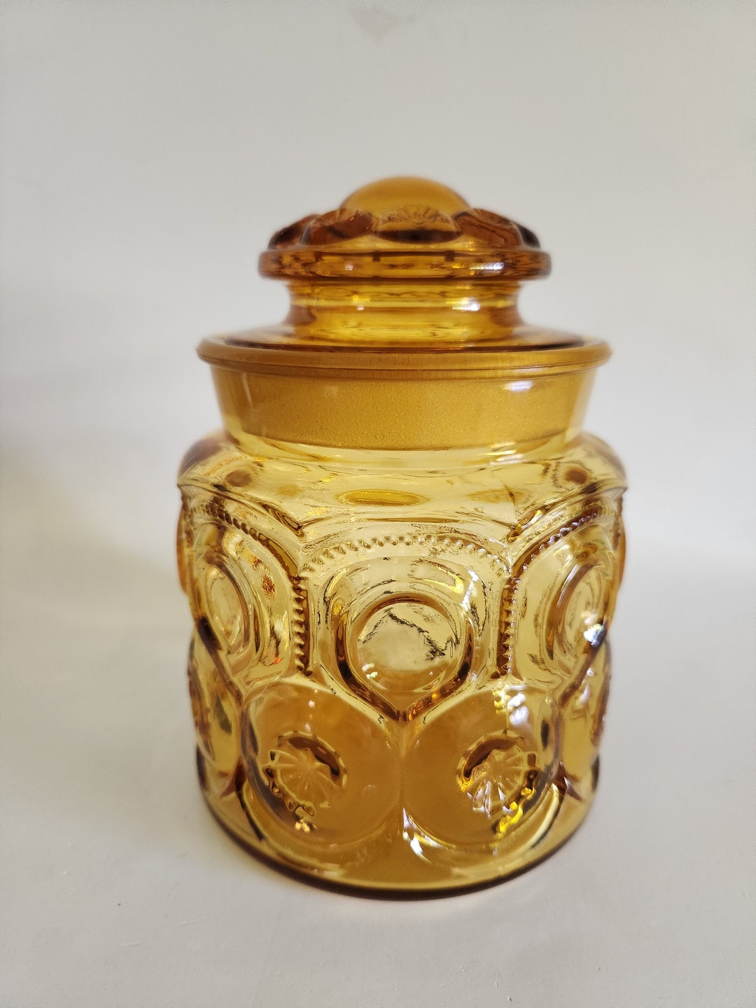 Vintage LE Smith Moon and Stars Amber Glass Cannister - Etsy