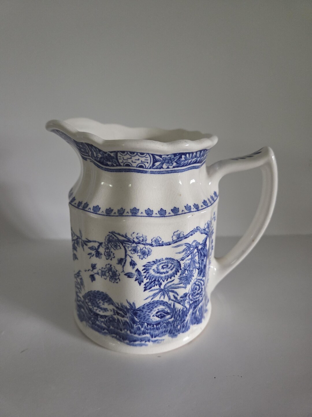 Vintage Furnival’s Blue and White Quail Antique Pitcher 1913 Made in ...