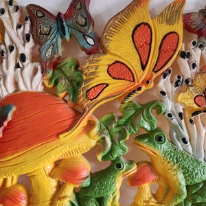 Vintage 1970s Homco Mushroom Frog Butterfly Plastic Wall Hanging With 2 ...