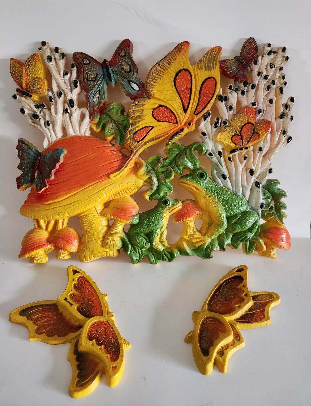 Vintage 1970s Homco Mushroom Frog Butterfly Plastic Wall Hanging With 2 ...