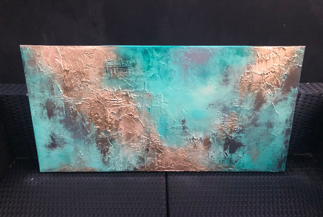 ATLANTIS Textured Abstract Wall Art Canvas Painting in Jade and ...