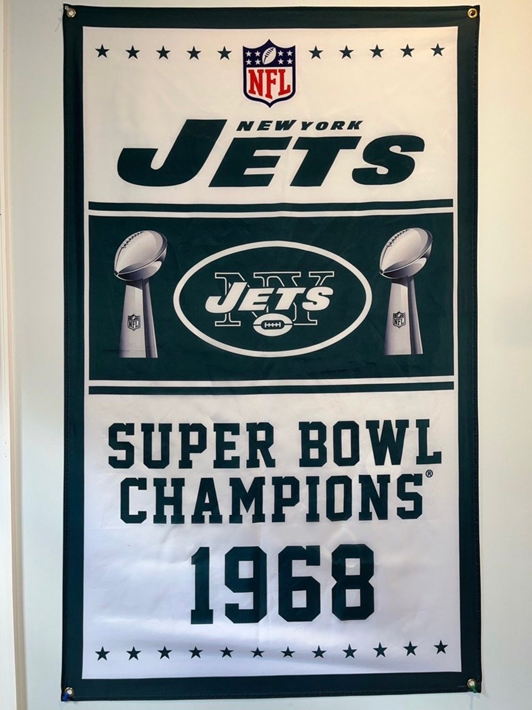 New York Jets Super Bowl Championship Banner Flag Wall Art - Etsy