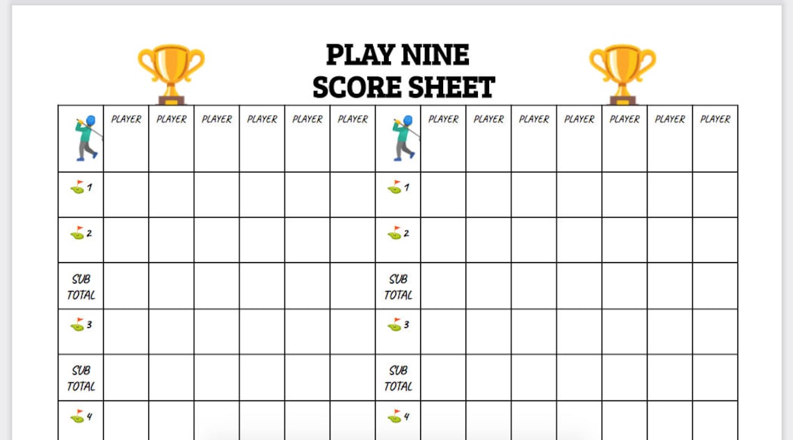 Play Nine Score Sheet. Play 9. Play Nine Score Pad. Play 9 - Etsy