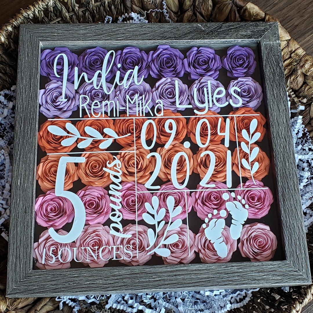Personalized Baby Birth Stat Shadow Box / 3D Flower Keepsake / Mother’s ...