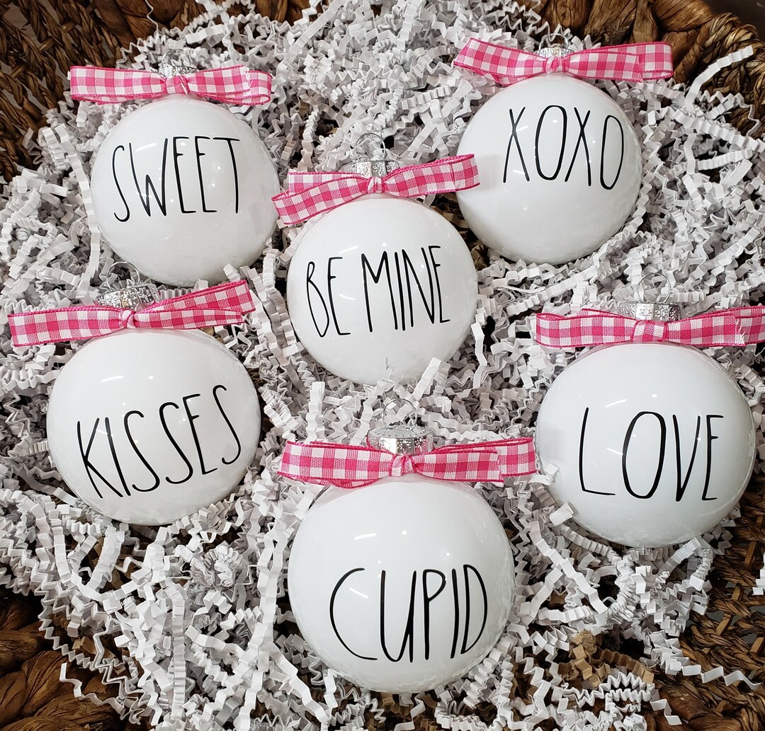 Rae Dunn Inspired Valentines Day Ornaments White Glass Ball With ...