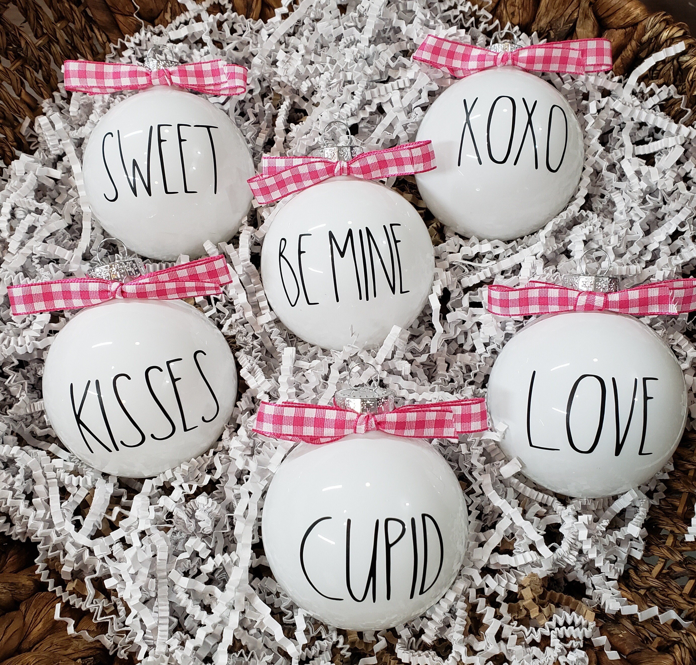Rae Dunn Inspired Valentines Day Ornaments White Glass Ball With ...