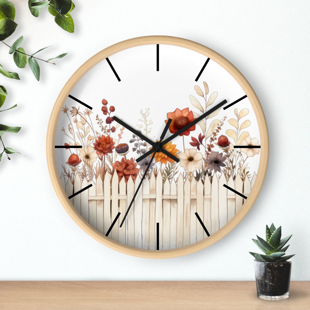 Wall Clock, Flowers-fence, Kitchen Clock, Home Decor, Simple Wall Clock ...