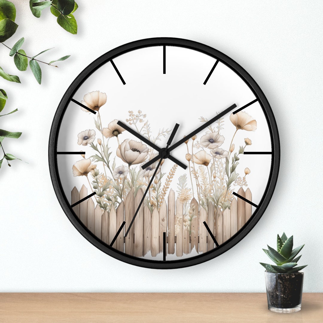 Wall Clock, Wildflower Print, Kitchen Clock, Home Decor, Simple Wall ...