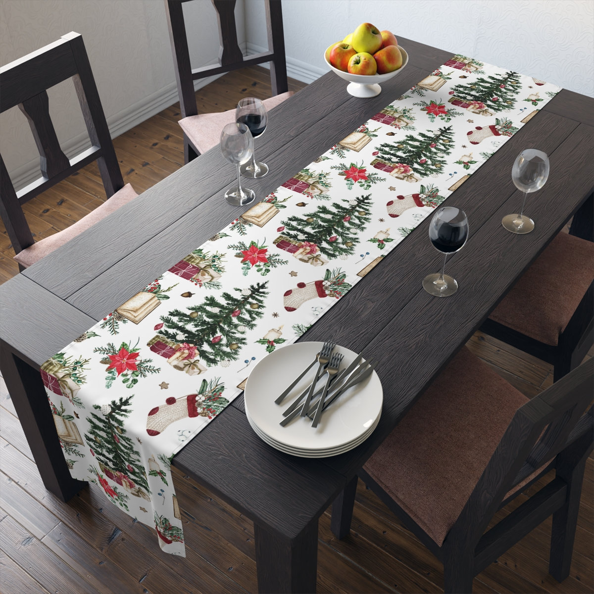 Christmas Tree Table Runner, Choice of Cotton or Polyester, Dinner ...