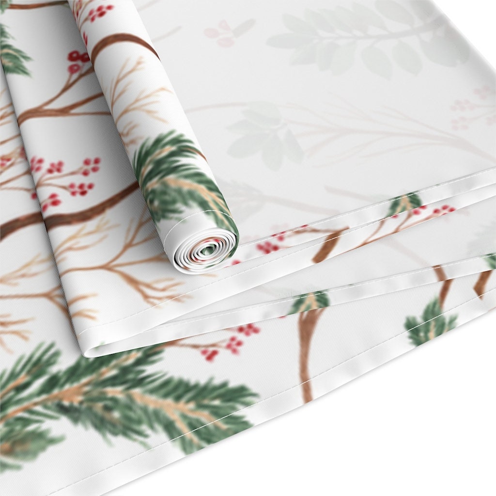 Evergreen and Holly Berries Table Runner, Christmas Table Runner ...