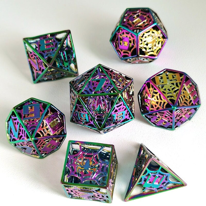 Rainbow Spiderweb Metal Hollow DND Dice Set - Custom Dungeons & Dragons ...
