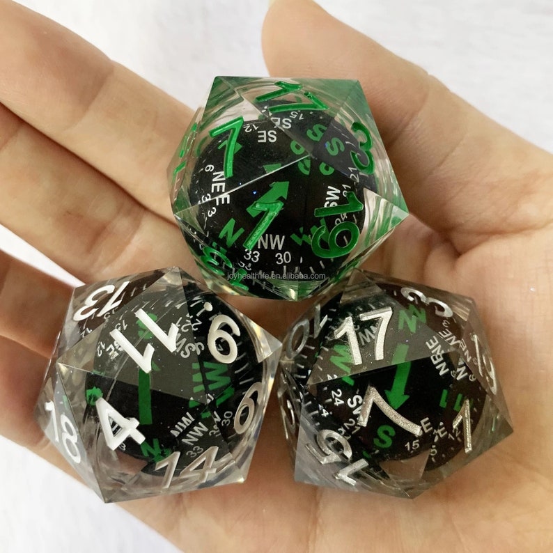 Large Sharp Edge D20 DND Polyhedral Dice - Compass Design Dungeons ...