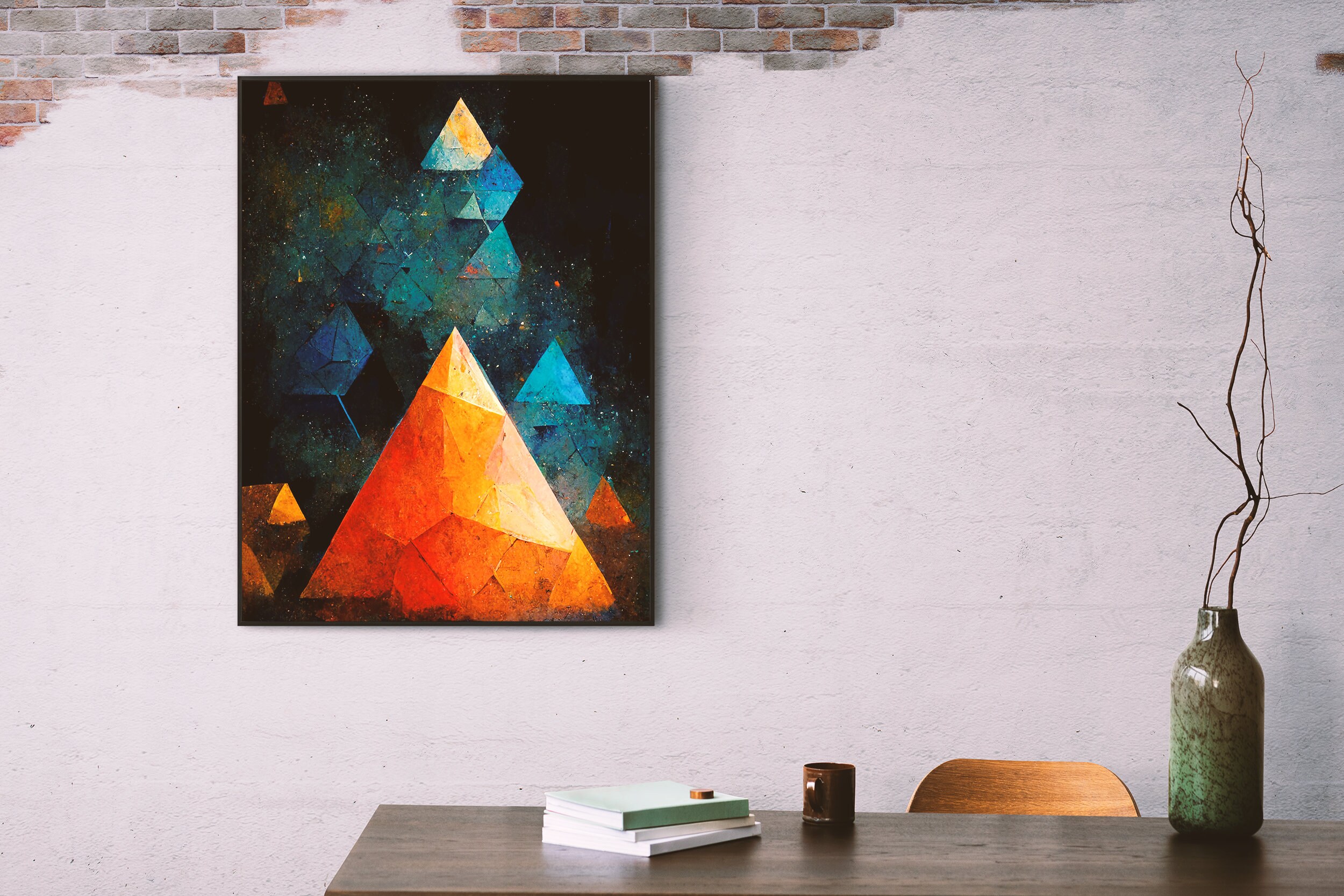 Abstract Pyramid Scifi Printable Wall Art, Orange, Black, Blue ...