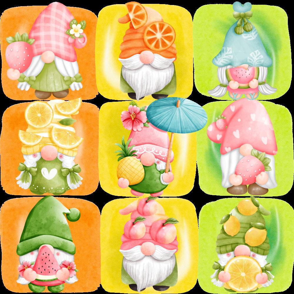 Summer Gnome Clip Art Fruit Summer Vibe Digital Downloads - Etsy