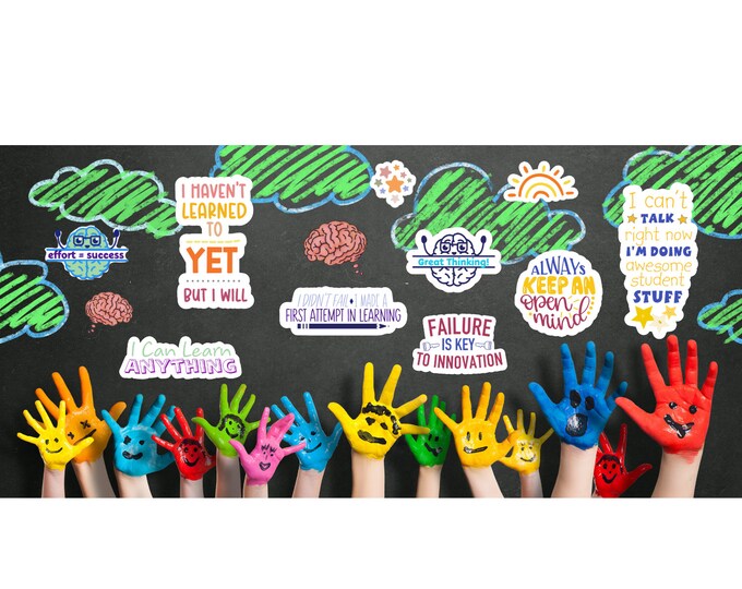Mindset Sticker Set. Set of 12 Growth Mindset Stickers. Die Cut, Vinyl ...