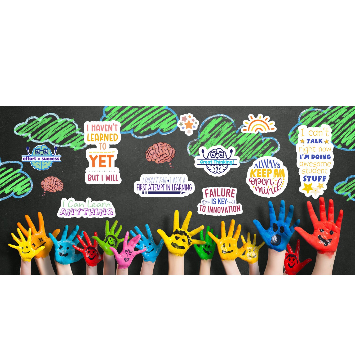 Mindset Sticker Set. Set of 12 Growth Mindset Stickers. Die Cut, Vinyl ...