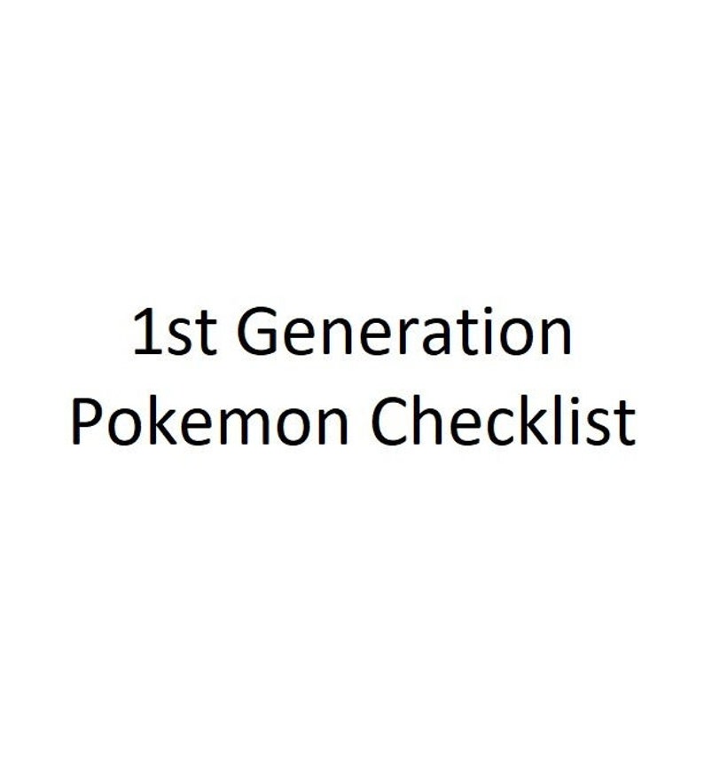 1st Generation Pokemon Checklist Digital Download - Etsy
