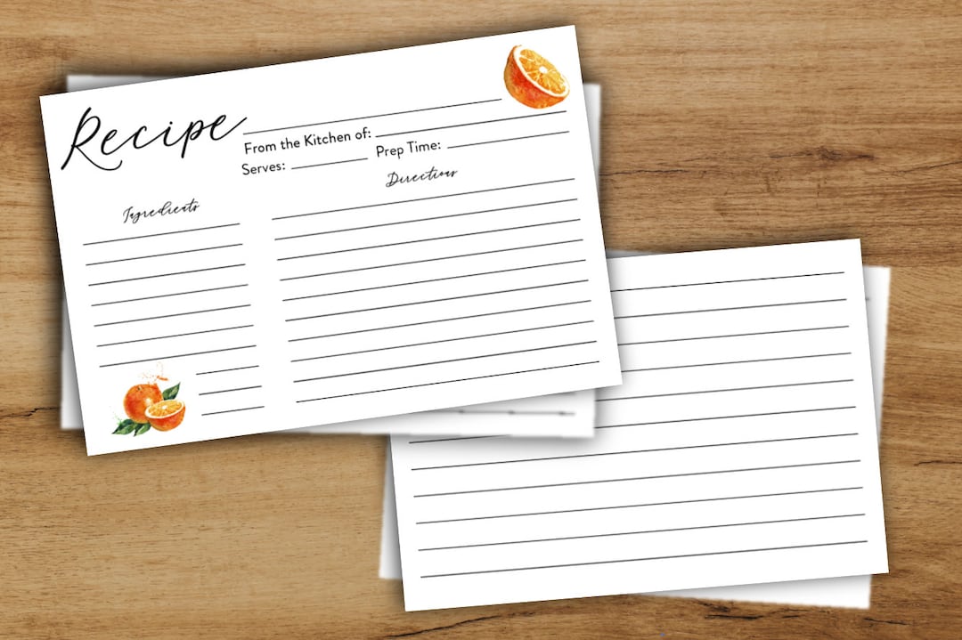 Orange Recipe Cards, Citrus Series, Watercolor, Homemade, Blank Recipes ...