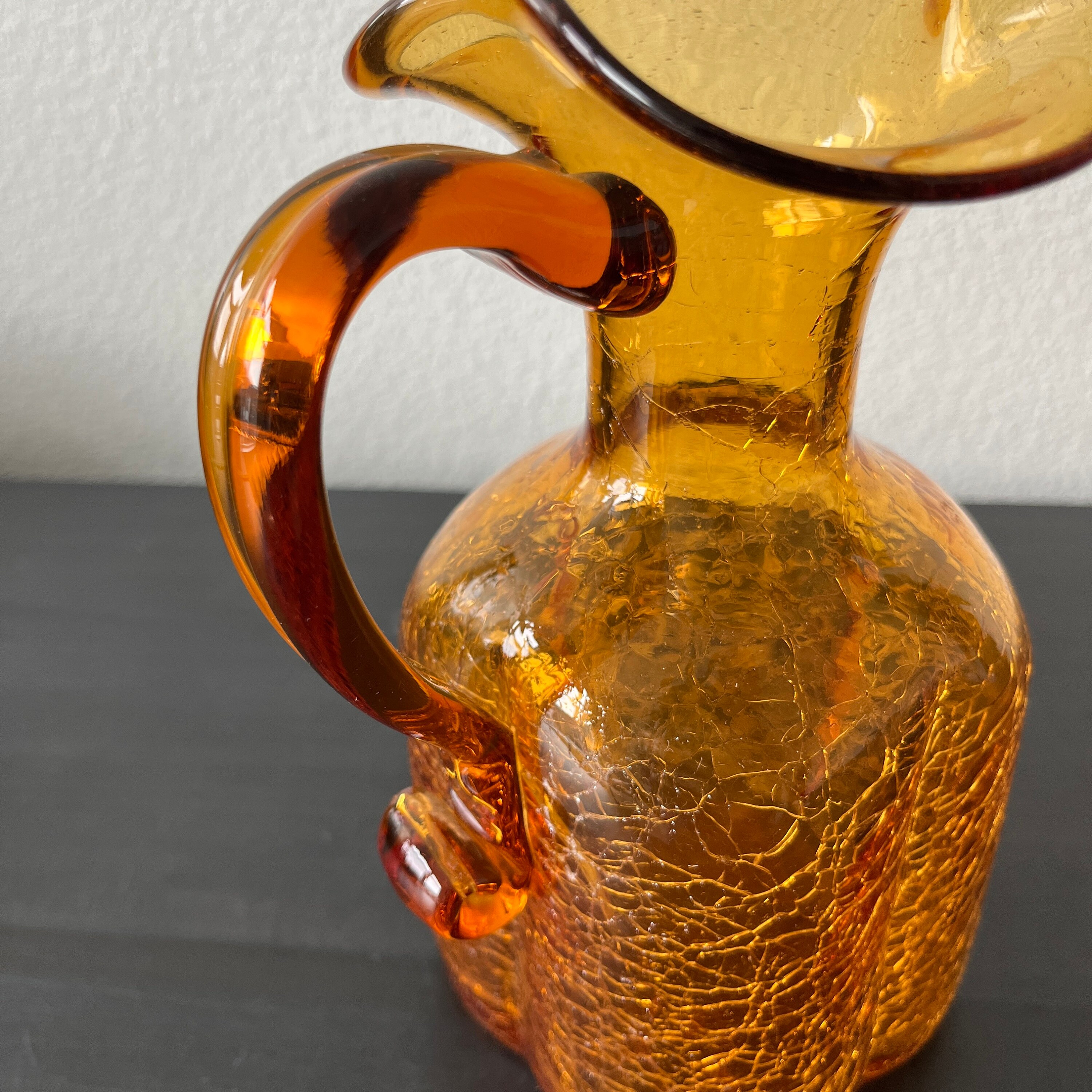 1960s Amber Crackle Glass Pitcher // Rainbow Glass Co // 8 Vintage Hand ...