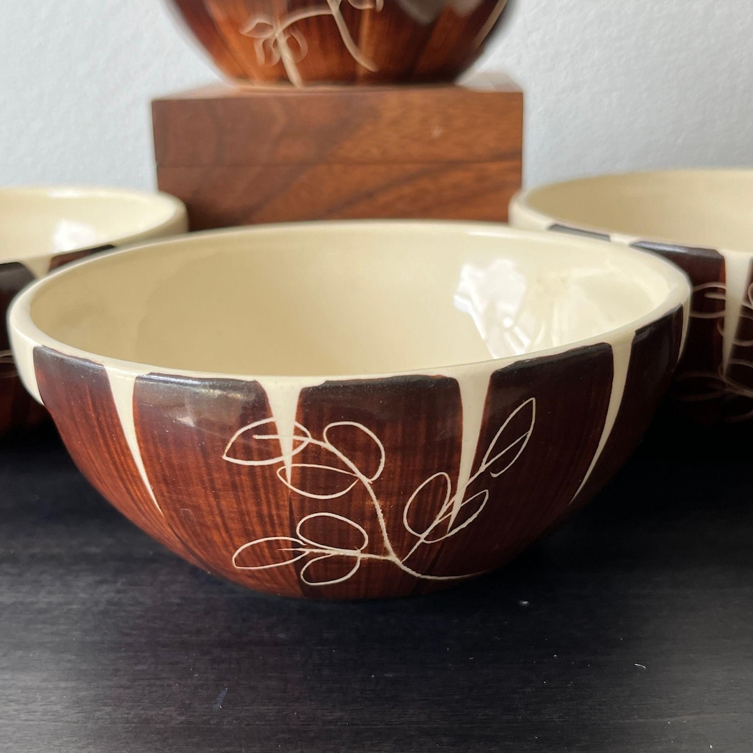 Purinton Pottery Brown Intaglio Cereal Bowls // Set of 4 // Vintage ...