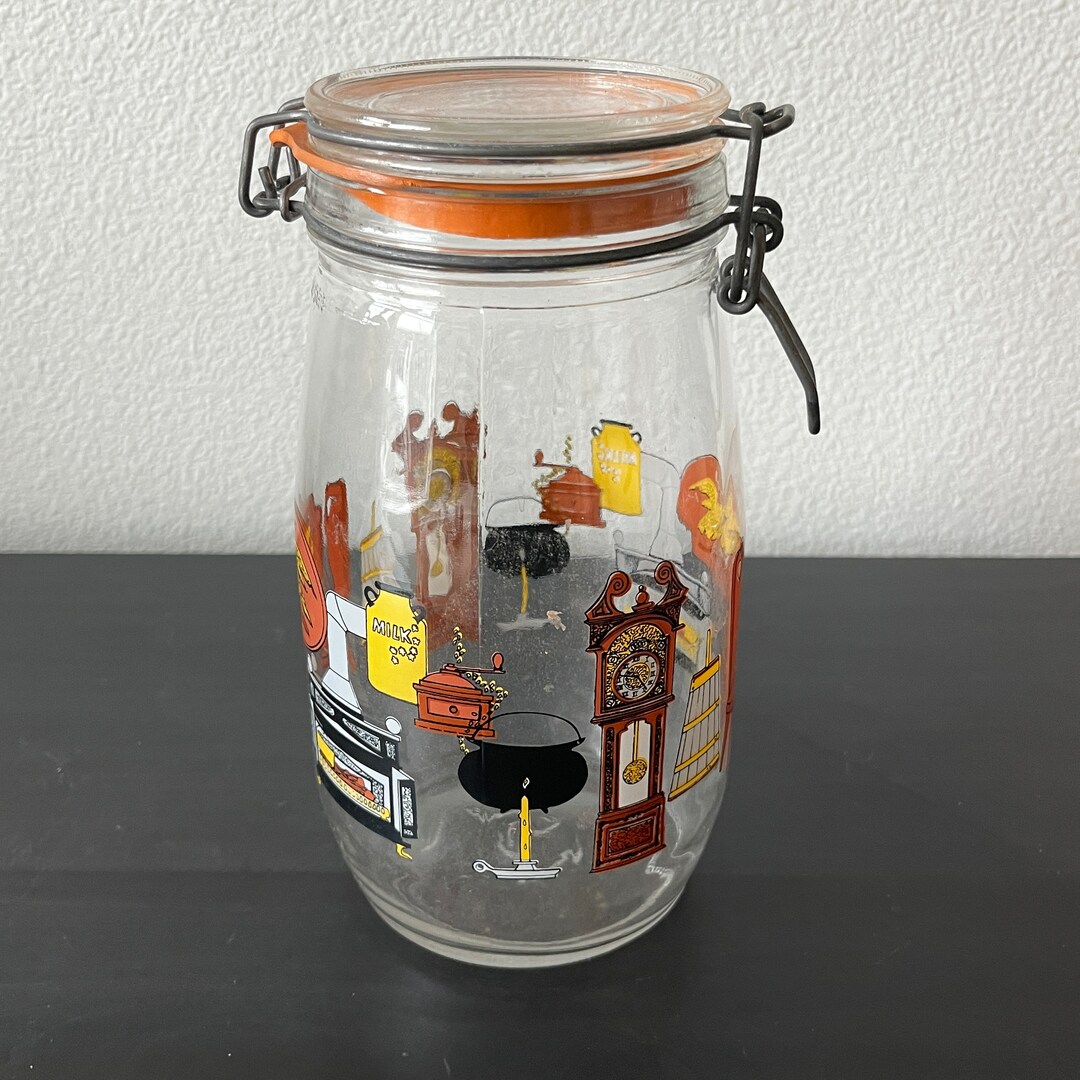 Vintage Arc France Glass Hinged 1.5L Canister // Early American ...
