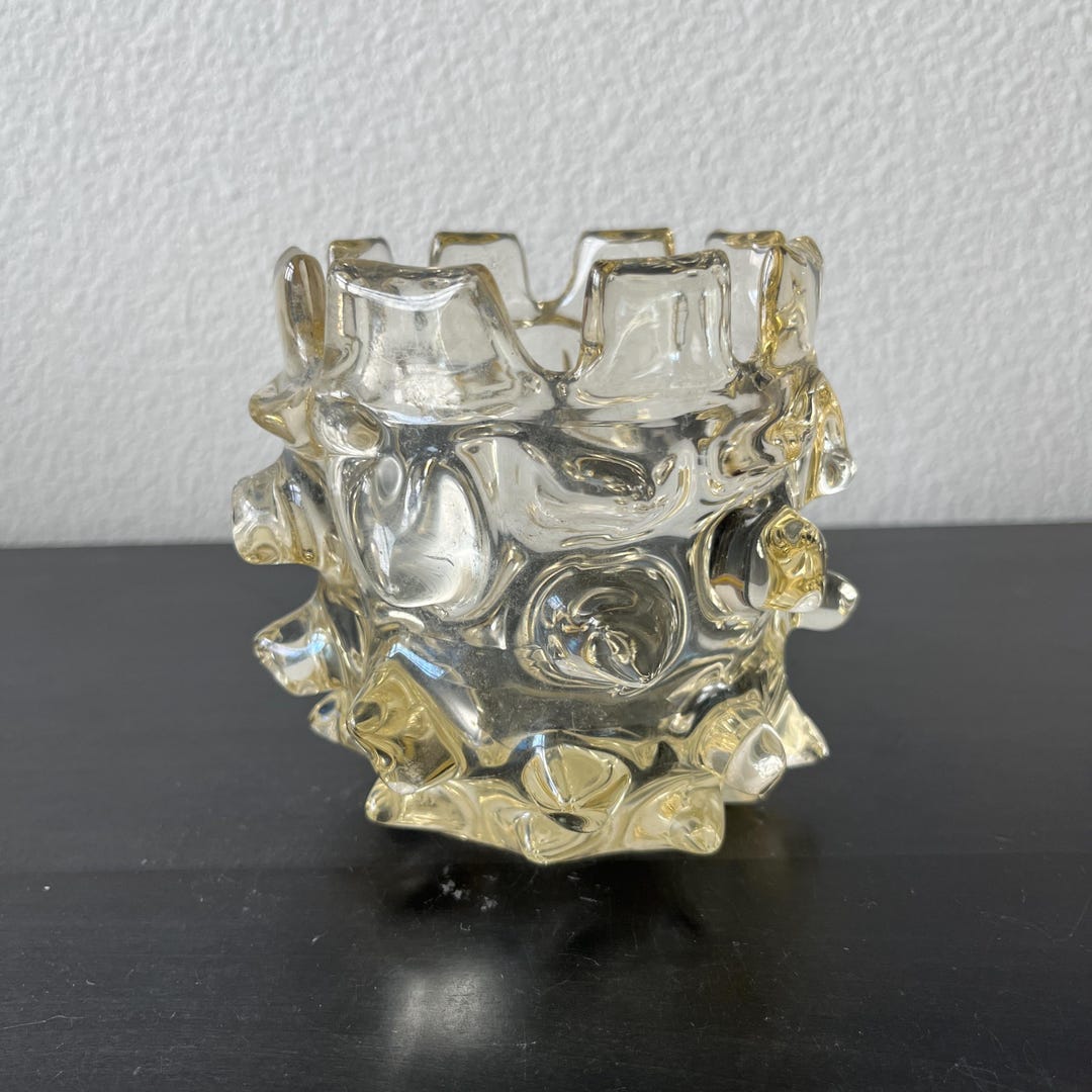 Vintage Brutalist Votive Candle Holder // Bumpy Blown Clear Glass // 4 ...