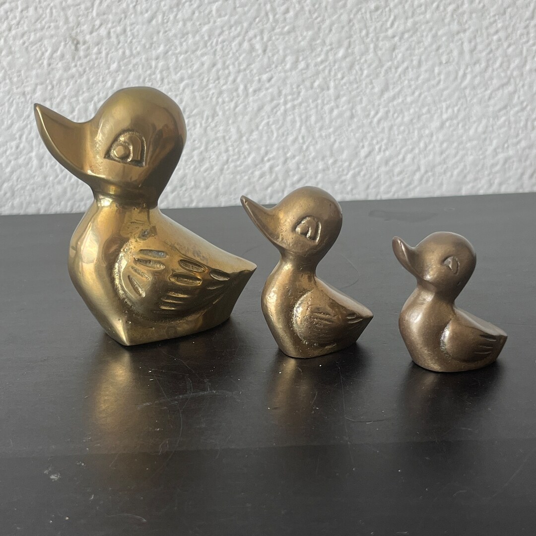 Midcentury Solid Brass Duck Figurine Trio // Set of 3 // Mother ...
