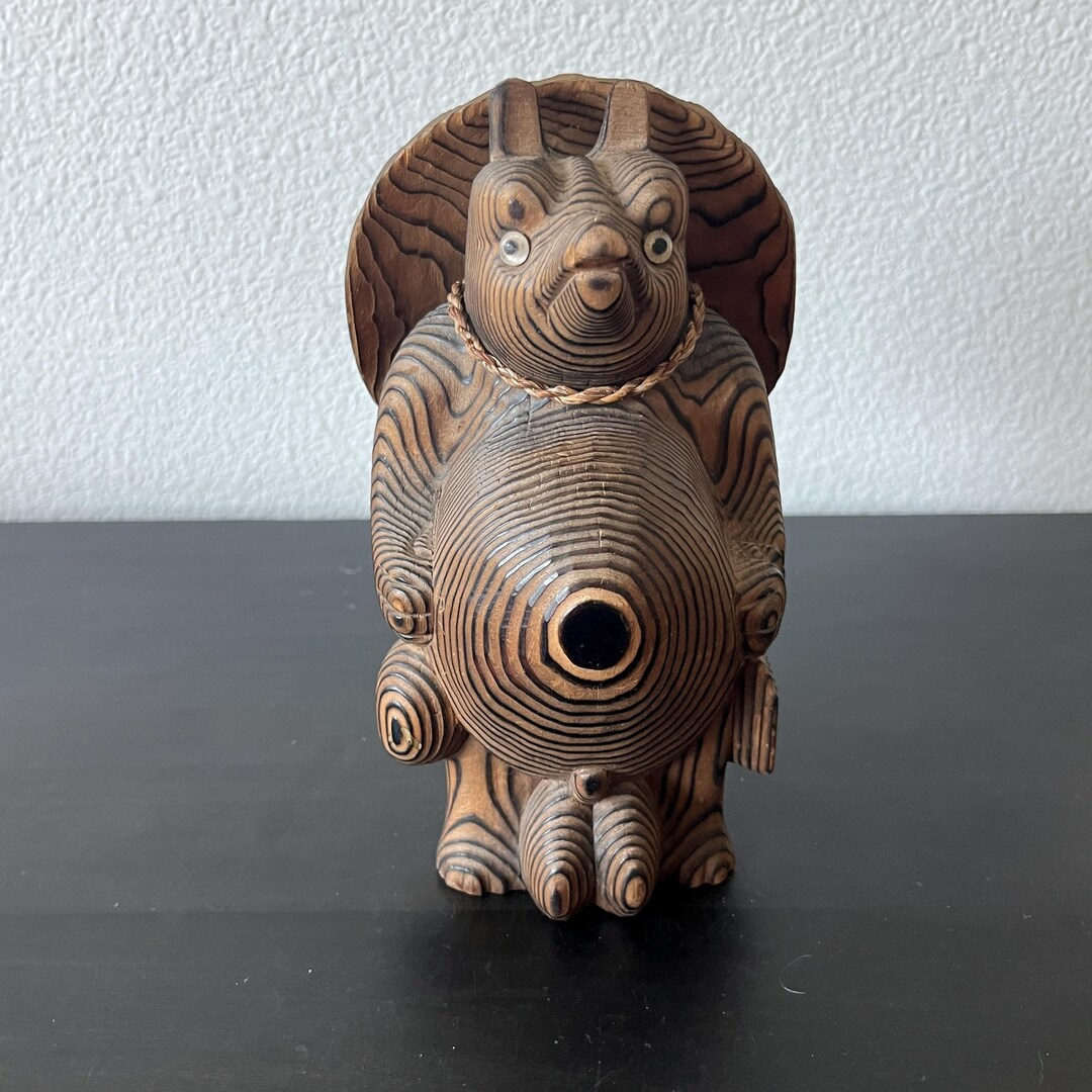 Vintage Japanese Tanuki Wood Figurine // Shou Sugi Ban Raccoon Dog - Etsy