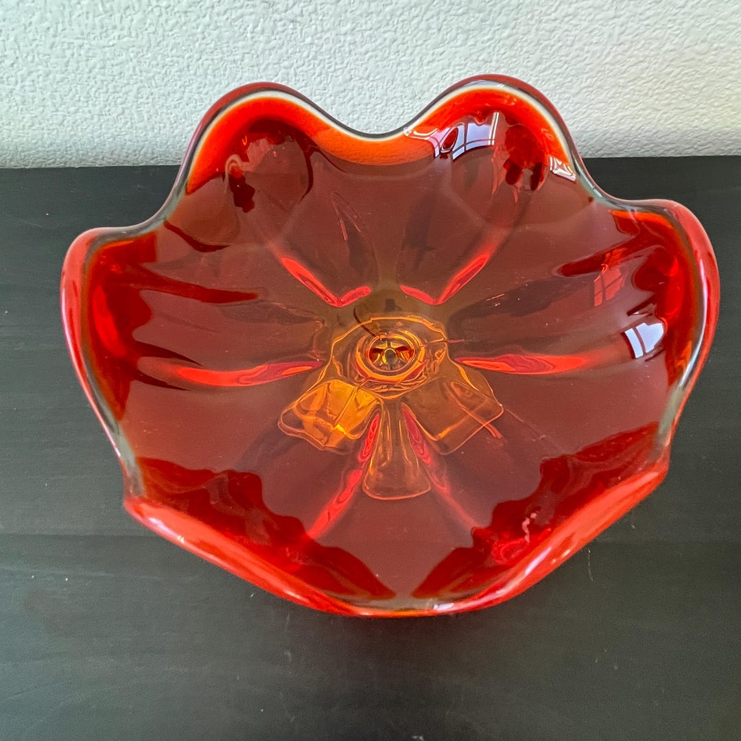 Viking Glass Persimmon Amberina Pedestal Compote Epic Line Orange