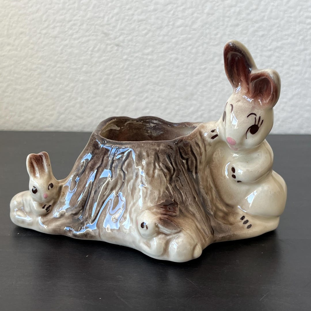 Vintage Ceramic Bunny Planter // Mother & Babies // Handpainted - Etsy