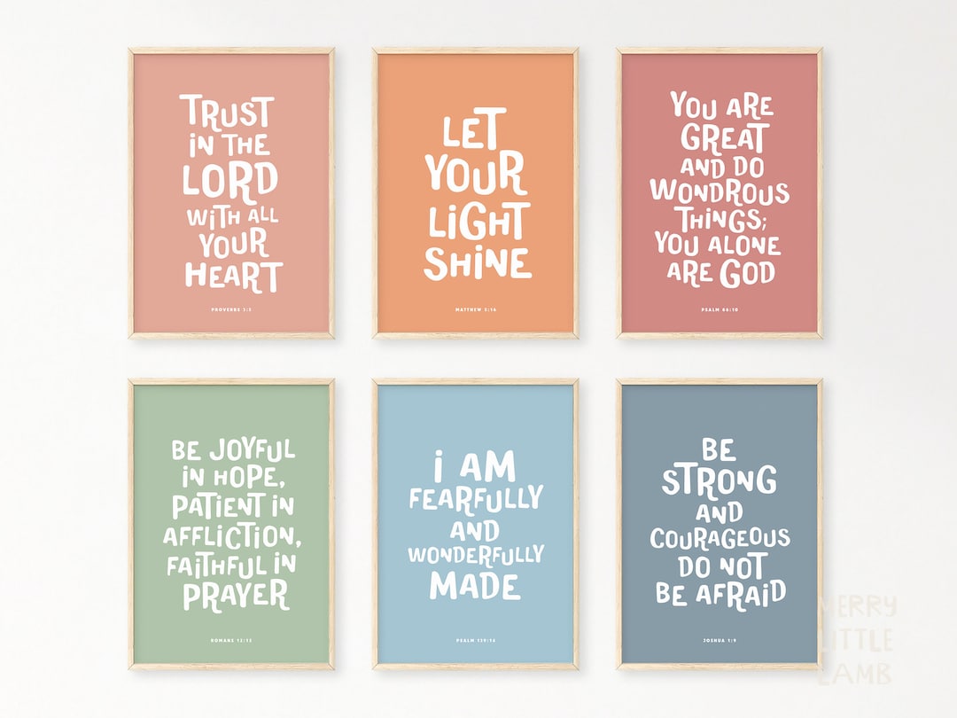 Kids Bible Verse Poster Bundle 10, Scripture Boho Wall Art, Church ...