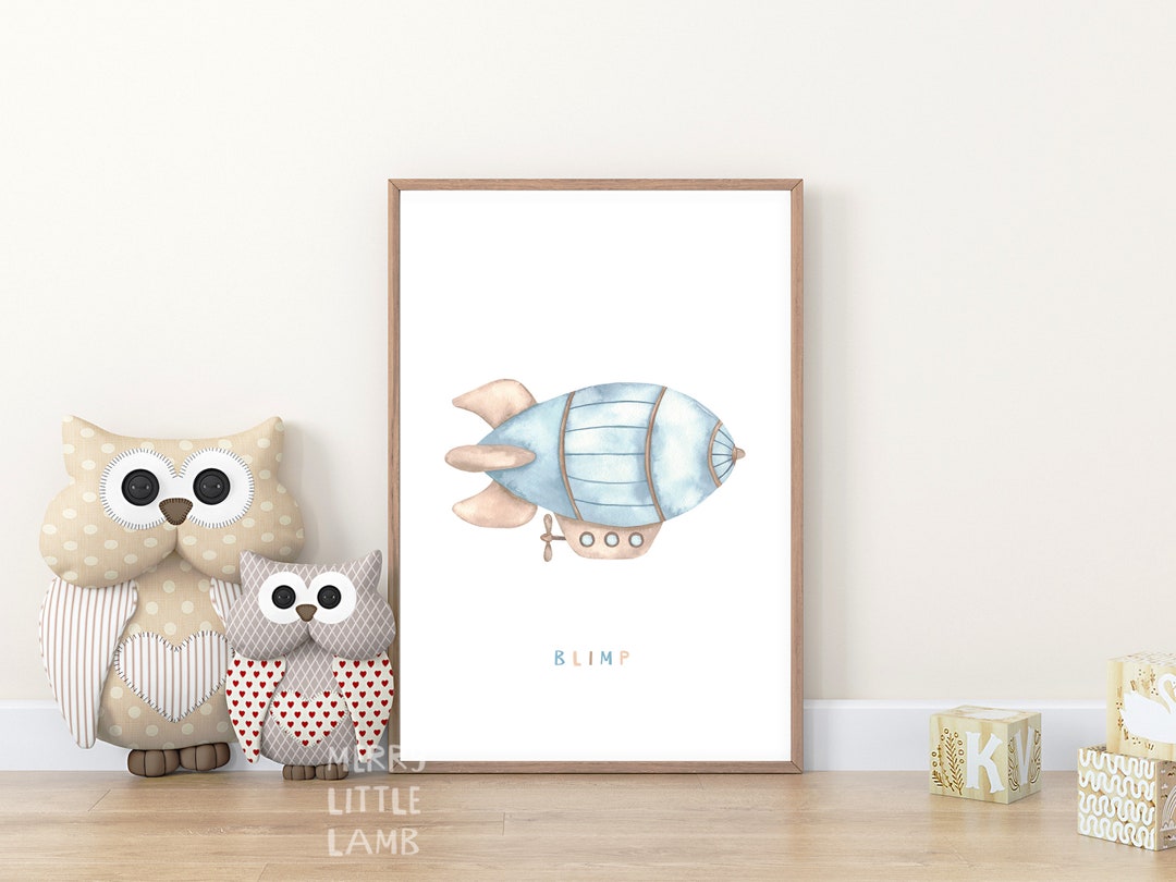 Cute Watercolor Blimp Printable Wall Art, Neutral Nursery Prints ...