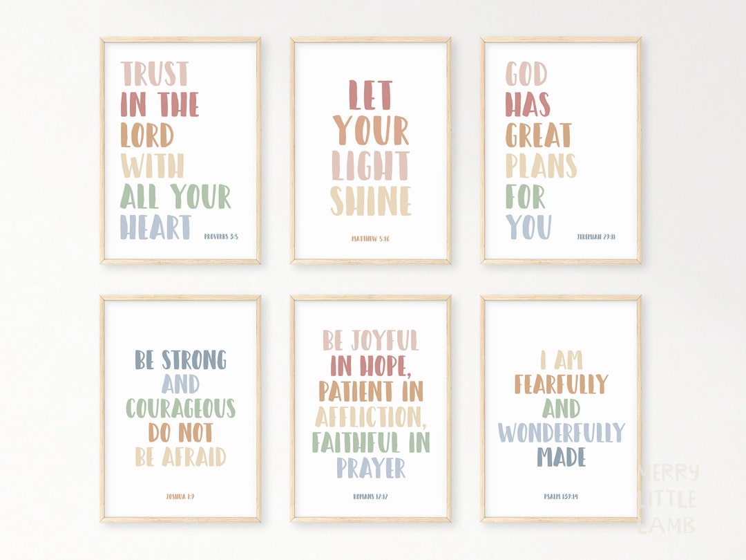Kids Bible Verse Poster Bundle 12, Scripture Boho Wall Art, Church ...