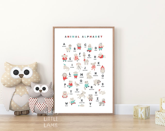 Animal Alphabet Poster, PRINTABLE Wall Art, Educational ABC Poster ...