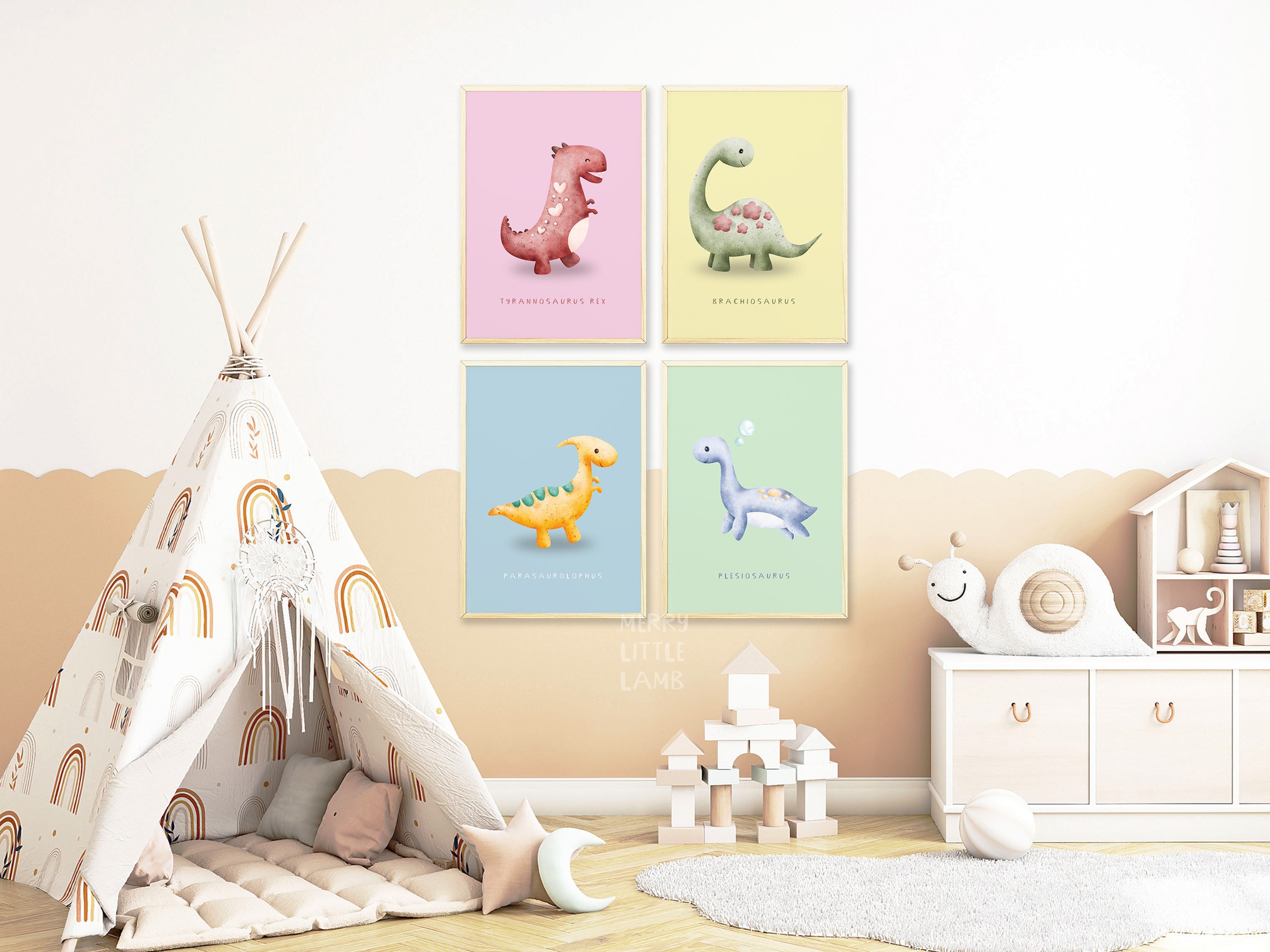 Dinosaur Room Décor: Set of 4 Dino Art Prints for a Fun and Playful ...