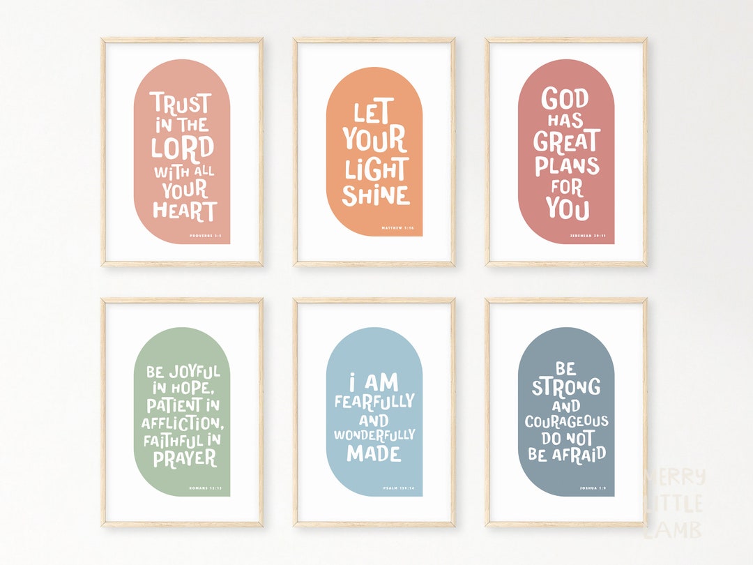 Kids Bible Verse Poster Bundle 6, Scripture Boho Wall Art, Church ...