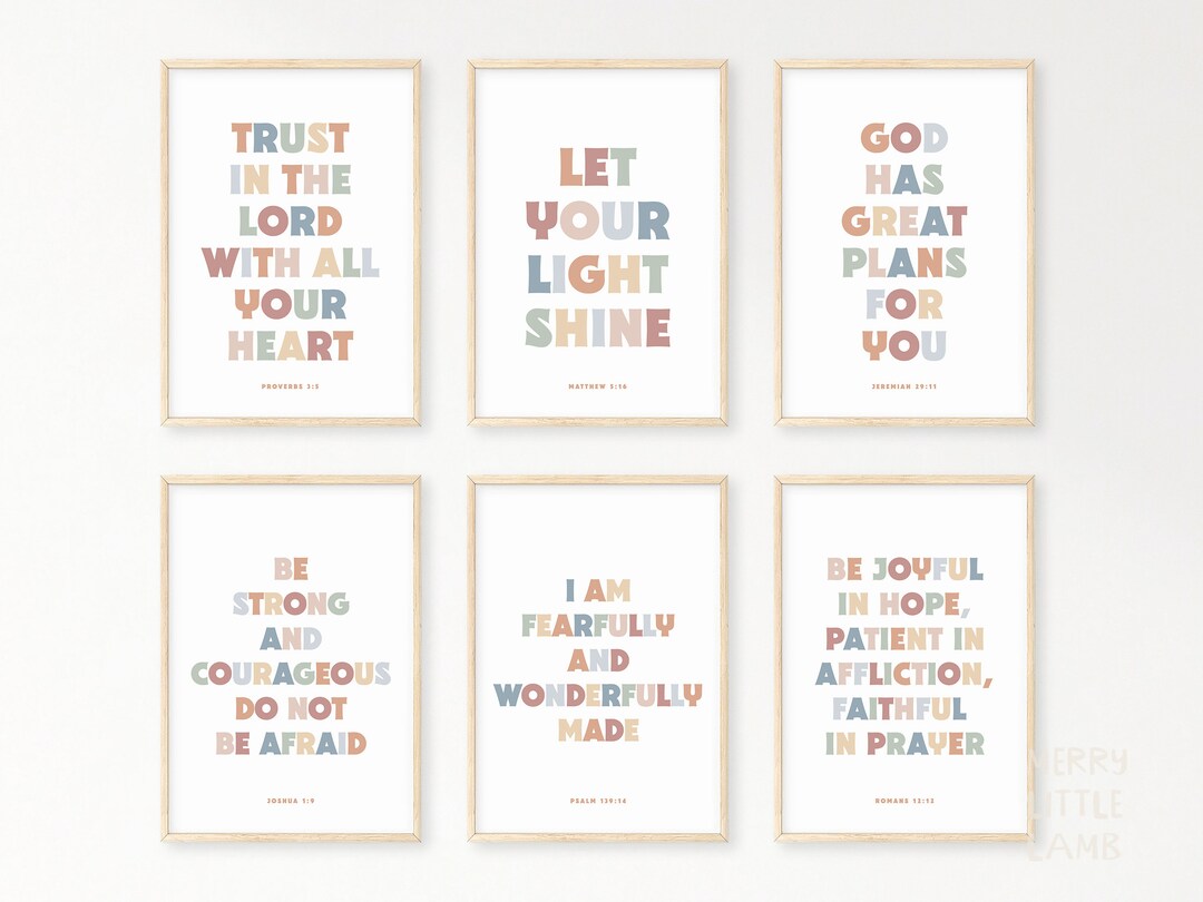 Kids Bible Verse Poster Bundle 5, Scripture Boho Wall Art, Church ...