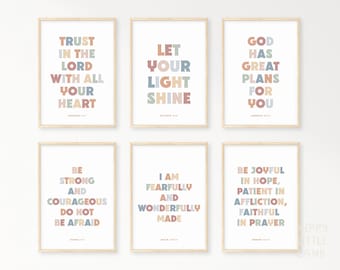 Kids Bible Verse Poster Bundle 10, Scripture Boho Wall Art, Church ...
