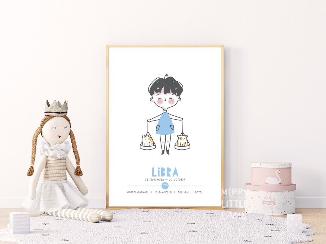 Kids LIBRA Zodiac Sign Printable Wall Art, Horoscope Constellation ...