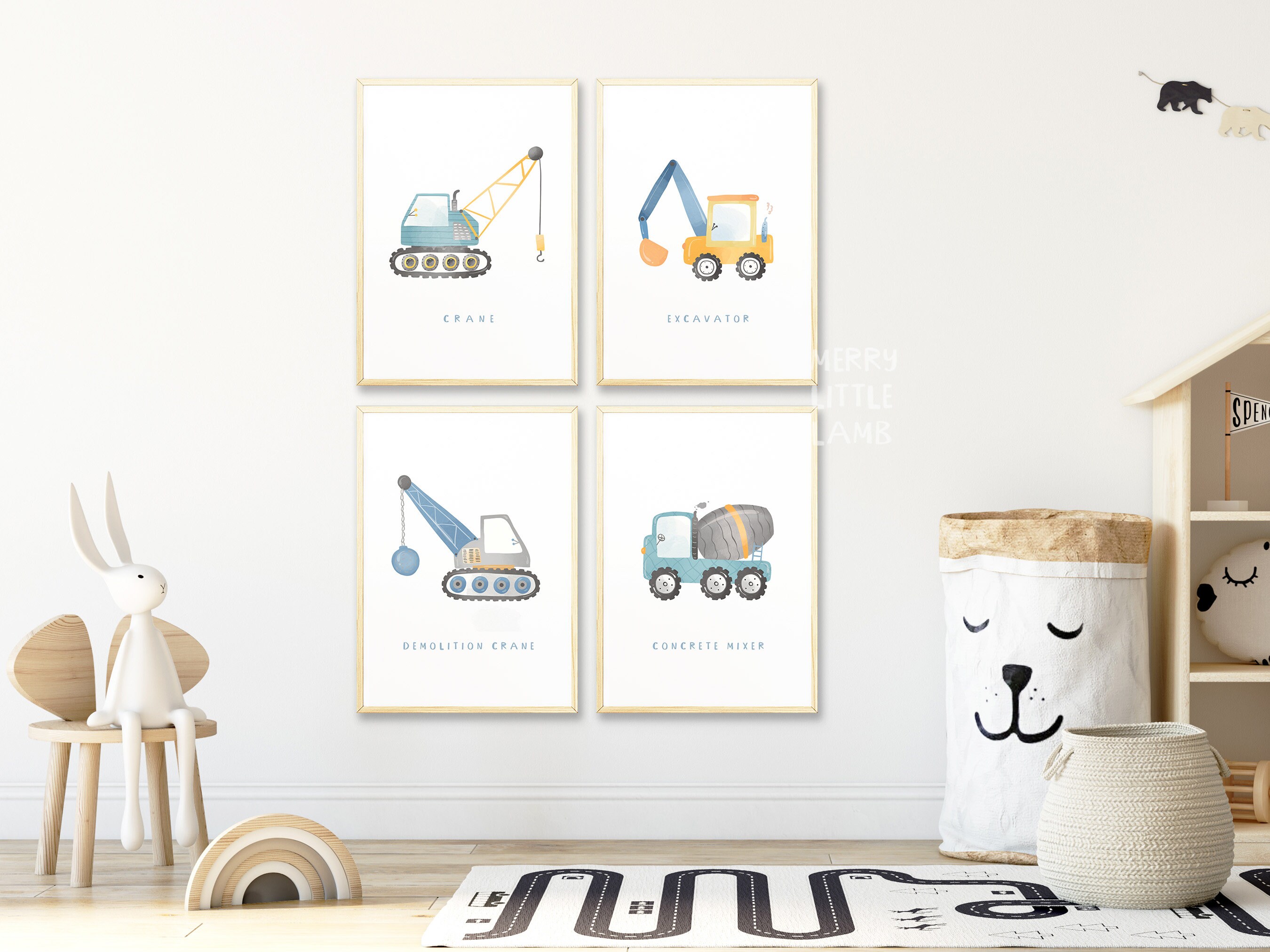 Cute Construction Vehicles Printable Wall Art Neutral Nursery - Etsy