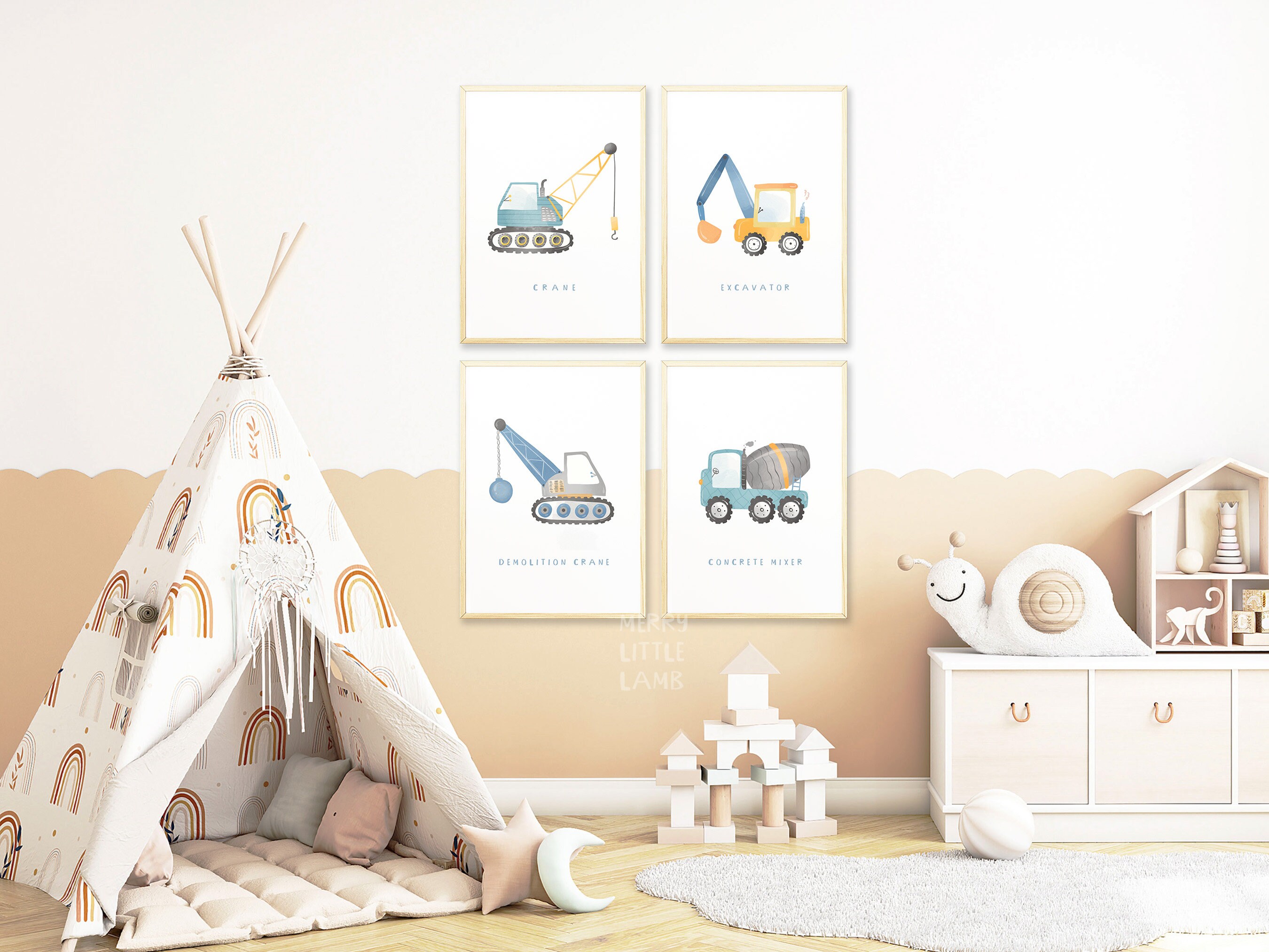 Cute Construction Vehicles Printable Wall Art Neutral Nursery - Etsy