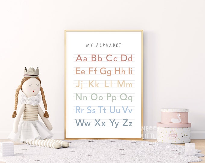 Watercolour Rainbow Alphabet Poster, Handwriting Chart Print, Rainbow ...