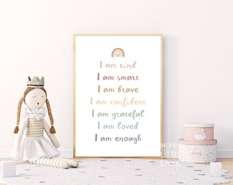 Affirmations for Kids Digital Printable, Rainbow Affirmations Print, I ...