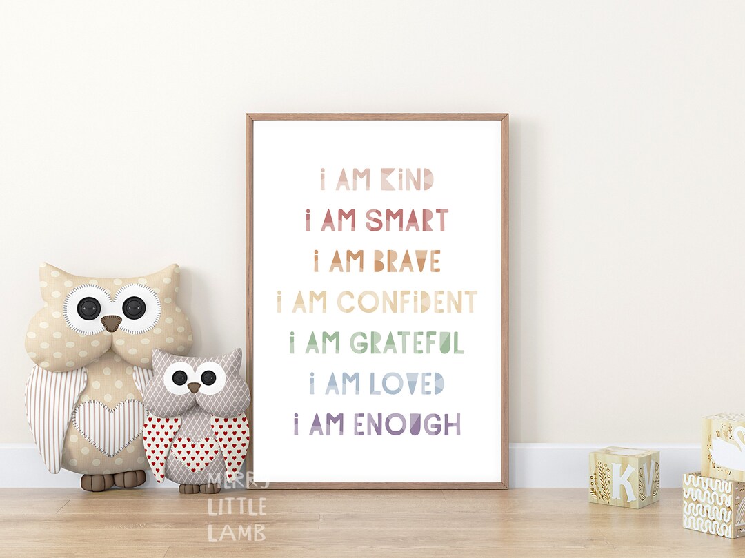 Rainbow Affirmations for Kids Typography Printable Wall Art, I Am Kind ...