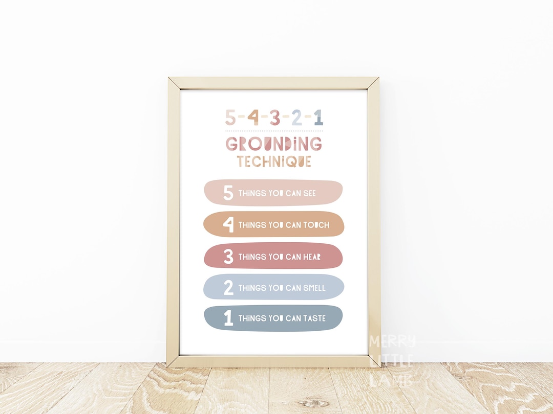 54321 Grounding Technique Poster Art Print, Calming Corner Classroom, Boho Calm Down Wall Art ...