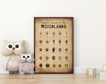 Blue Animal Tracks Print, Woodland Nursery Decor, Printable Wall Art ...